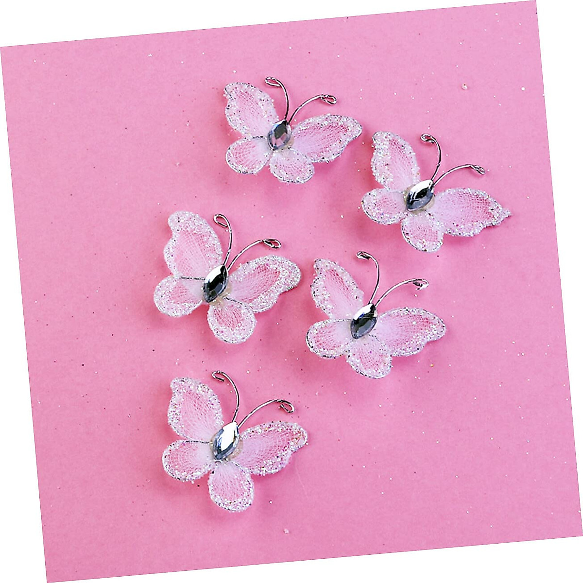 Veemoon 50pcs Butterfly Craft Gem Stickers Butterflies on Wire Gem Decorative Cake Decorations Cake Toppers Mesh Butterfly Nativity Ornament Decorative Butterfly Metal 3D Accessories White