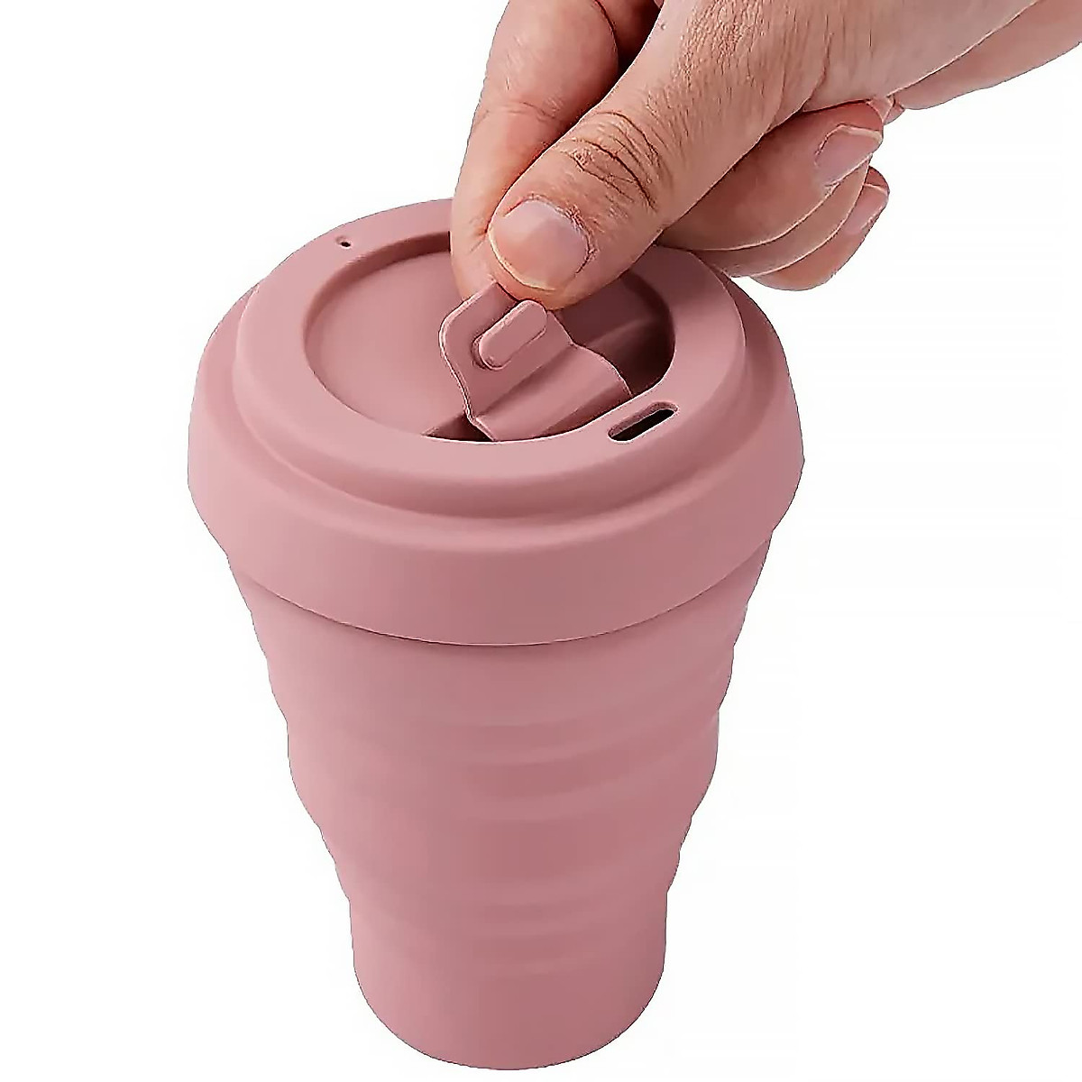 HOGOWARE travel coffee mug collapsible cup insulated tumbler smoothie with lid silicone reusable to go foldable silicon folding hot cold tea water - Large (Army Green)