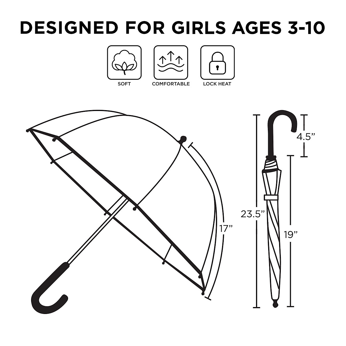 ABG girls Kids Clear for Rain Girl's, Transparent with an Easy Grip Handle, Dome Windproof, Bubble Umbrella, Elsa & Anna, Age 3-10 US