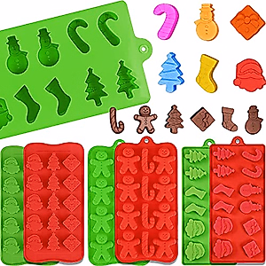 6Pcs Christmas Silicone Molds Chocolate and Candy Molds Set Santa Clause Snowman Christmas Tree Presents Gingerbread Star Candy Cane Molds Baking Molds for Cake Toppers,Ice Cubes,Jello for Party Decor