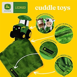 John Deere Baby Cuddle Snuggle Security Blanket Boy Girl Farm Animal Cow Pig Chick, GREEN