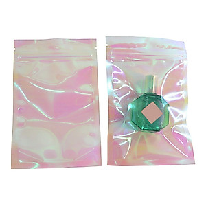 100Pcs Holographic Clear Ziplock Bags Iridescent Pouches with Tear Notch Food Packing Packaging Pouches Smell Proof Bags Storage Pouches 3.3×5.1in (8.5×13cm)