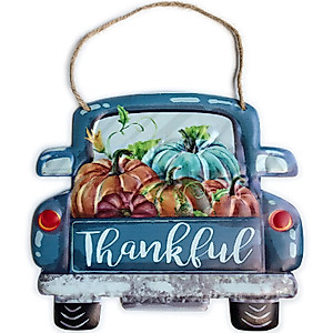 Fall Wreath Decorations for Front Door Wreaths for Front Door Outside Pumpkin Metal Truck Wreath DIY Supplies Autumn Thanksgiving Rustic Farmhouse Home Decor Thankful Wall Porch Garden Hanging Sign