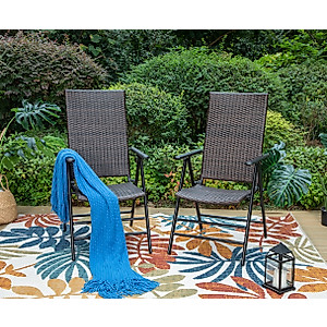 PHI VILLA Patio Wicker Dining Chairs Set of 2, Adjustable Folding Patio Chairs Outdoor Rattan Wicker Chairs for Deck, Porch, Poolside, Yard