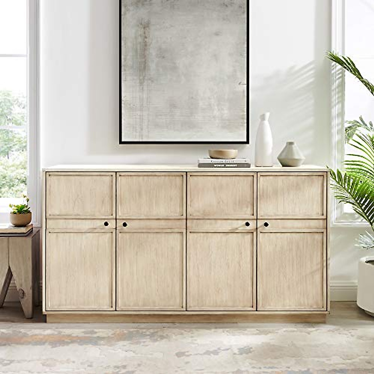 Walker Edison Alden Versatile 4 Door Framed-Storage-Sideboard, 62 Inch, Birch