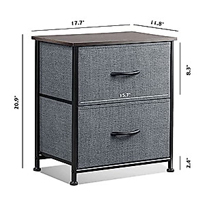 WLIVE Nightstand, 2 Drawer Dresser for Bedroom, Small Dresser with 2 Drawers, Bedside Furniture, Night Stand, End Table with Fabric Bins for Bedroom, Living Room, College Dorm, Dark Grey