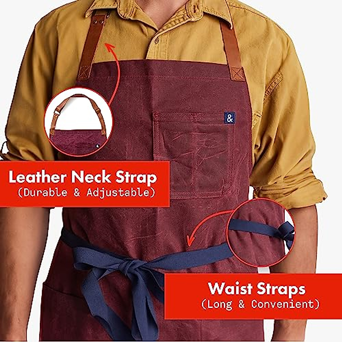 Hedley & Bennett Napa Valley Waxman Apron - 100% Cotton, 12.05 oz Waxed Canvas Apron with Pockets & Adjustable Leather Strap for Grilling, Baking, BBQ, Cooking - Professional Chef Apron