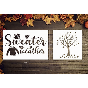 8 PCS Fall Autumn Stencils for Painting on Wood Wall, Fall Theme Pattern Templates for DIY Home Fall Farmhouse Decorations, Paint Wood Signs, Reusable Plastic Stencil