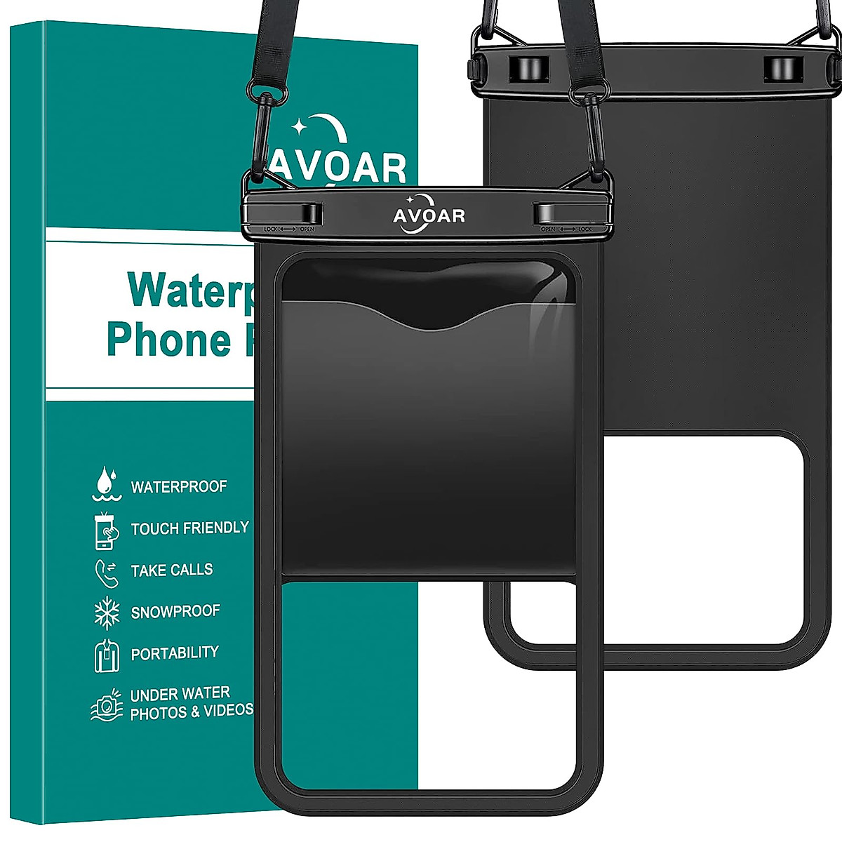 AVOAR 2 Pack Waterproof Phone Pouch, [Up to 10"] Large IPX8 Waterproof Cellphone Case Dry Bag Compatible with iPhone 15 Pro Max/14/13/13/11, Galaxy S23/22/21, Universal Water Proof Bag for Beach