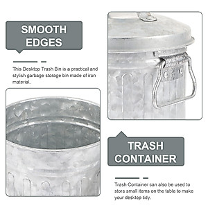 SEWACC Mini Galvanized Trash Can Small Metal Bucket with Lid Tabletop Wastebasket Garbage Can for Plant Flower Pot Pen Holder A