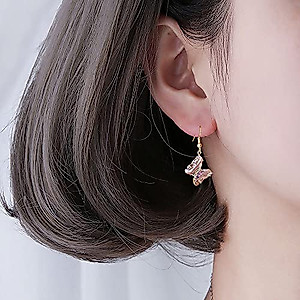 CZ Butterfly Glass Drop Dangle Earrings for Women Teen Girls 925 Sterling Silver Post Pin Cubic Zirconia Gold Plated Hypoallergenic Nickel Free Cute Charms Dangling Stud Earring Dainty Dainty