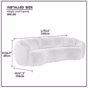SSC SATISUNCASA 93.6'' Modern Boucle Curved Sofa for Living Room, Luxury Modern Comfy Curved Couch for Apartment, Reception Place, 4 Seater (White Boucle + 93.6" w)
