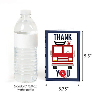 Big Dot of Happiness Fired Up Fire Truck - Firefighter Firetruck Baby Shower or Birthday Party Thank You Cards (8 count)