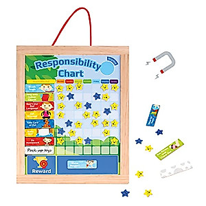 TOOKYLAND Responsibility Chart for Kids, Magnetic Chore Chart for Kid at Home, Wooden Reward Chart with 12 Goals and 35 Reward Stars
