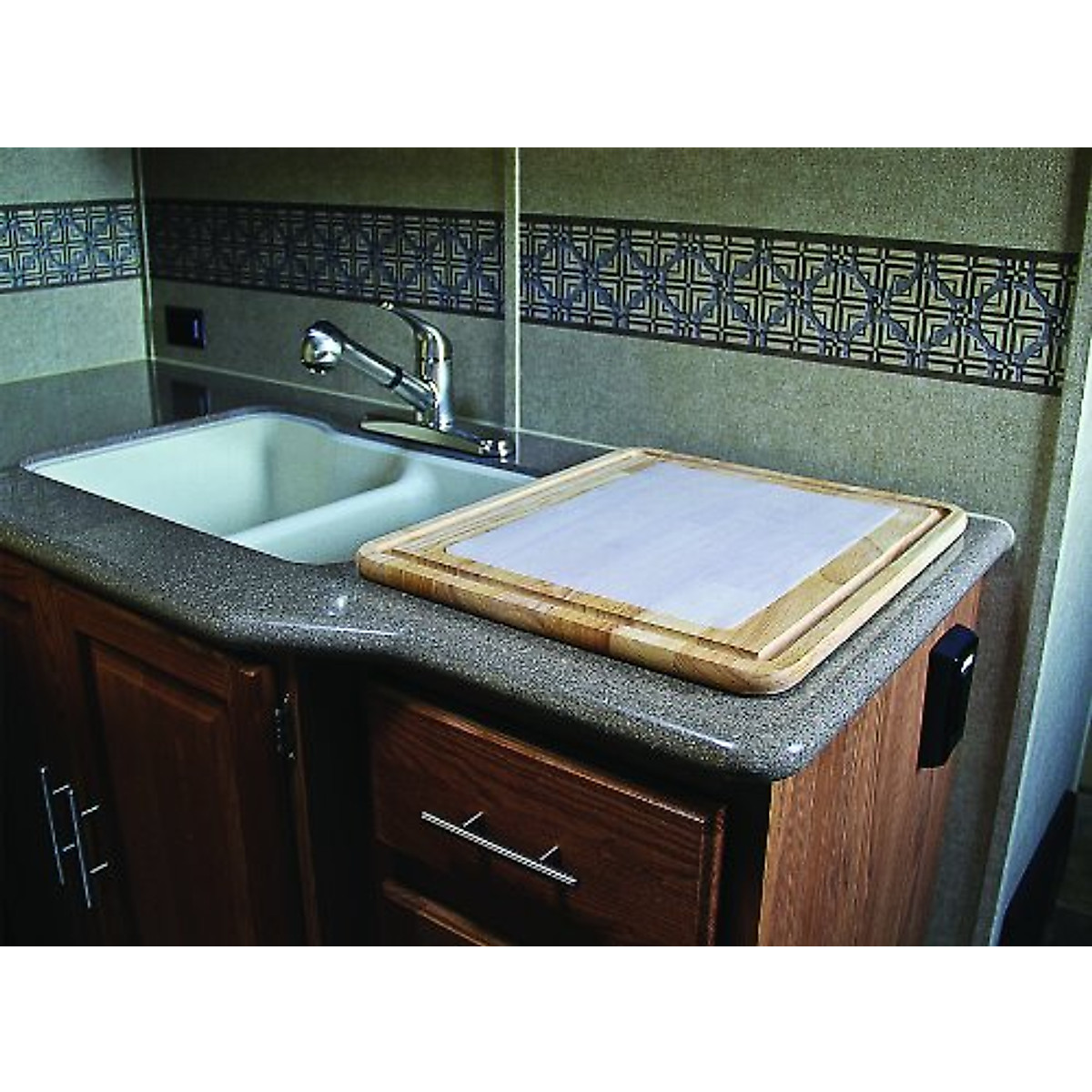 Camco - 43753-A Hardwood Cutting Board and Stove Topper With Non-Skid Backing, Includes Flexible Cutting Mat