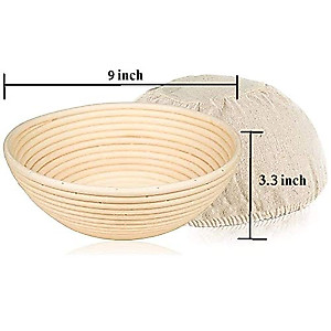 Bread Proofing Basket Set Of 2 Round and Oval, Banneton Proofing Basket + Danish Dough Whisk + Bread Scoring Lame + Stainless Steel Dough Scraper + Flexible Dough Scraper, Sourdough Tools Kit