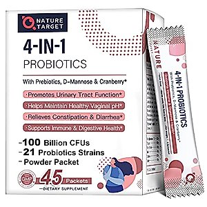 NATURE TARGET Probiotics-for-Women Prebiotics-and-Probiotics-Powder, 100-Billion-CFUs 45-Day-Supply, Women's-Probiotic with D-Mannose and Cranberry for Urinary Tract/Gut/Digestive Health
