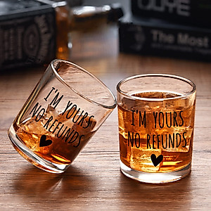 Futtumy I'm Yours No Refunds Whiskey Glass 10 oz, Valentine’s Day Gift for Her Him Husband Wife Girlfriend Boyfriend, Birthday Gift Christmas Gift Engagement Gift Wedding Gift Old Fashioned Glass