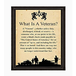 "What Is A Veteran"-Patriotic Wall Art Sign -8 x 10" USA Military Silhouette Poster Print- Ready to Frame. Perfect Decor for Home-Office-Shop-Restaurants. Show Your Gratitude For Our Veterans.