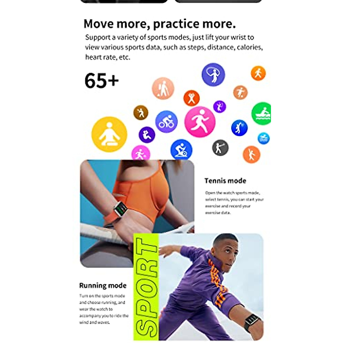 Smart Watch(Receive & Dial) 1.85" Touch Screen SmartWatch for Android and iOS Phones Compatible/65 Sports IP68 Waterproof SmartWatchs with Fitness Tracker Heart Rate/Sleep Monitor/Pedometer/Calories