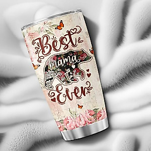 Best Mama Ever, Tumbler 20 Oz With Lid And Straw, Mama Bear Gifts, Mom Day Handle For Mother Mothers Women Funny Insulated Cups Tumblers Coffee