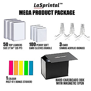 LASPRINTAL 50 Top Loaders for Cards 3" X 4" Regular 35pt & 100 Penny Sleeves, w/Magnetic Card Box – Top Loaders Baseball Card Sleeves Toploader Card Protectors K-Pop Card Sleeves