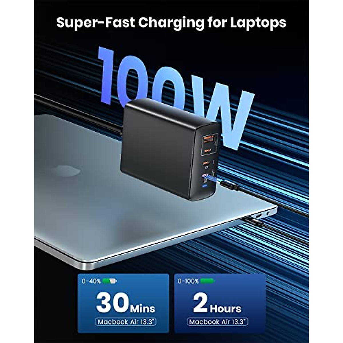 GEEKERA 100W USB C Charger - 4 Port Fast GaN III USB Charging Station 3 USB-C + USB-A, Multiport PD PPS Wall Charger Block for MacBook Pro/Air, ThinkPad, Dell XPS, Steam Deck, iPad Pro, iPhone, Galaxy