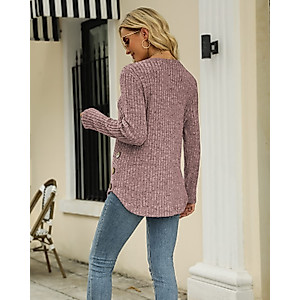 Womens Tops Long Sleeve Shirts V Neck Sweatshirts Fall Outfits Fashion 2023 Ladies Sweaters Pink Large