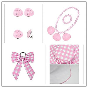 Sztylong Princess Pink Dress for Girls Plaid Fancy Sundress Halloween Costumes With Accessories