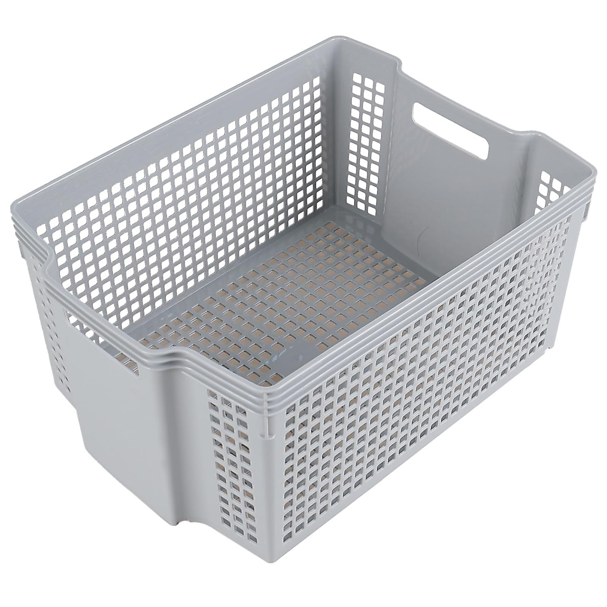 Neadas 6 Packs Large Plastic Storage Stacking Baskets, Large Stackable Cupboard Baskets, Grey