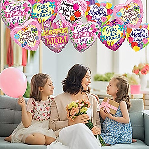 Littleloverly Happy Mother Day Foil Balloons Party Decoration Supplies - Painted Spring Floral Mother Day Mylar Balloon Best Mom Ever Worlds Best Mom Party Decoration Gold