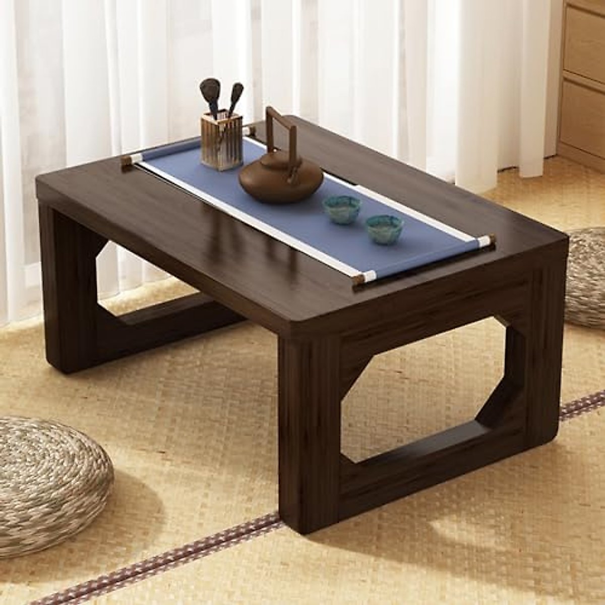 Foldable Coffee Table, Japanese Style Tatami Table, Classical Zen Tea Table, Meditation Table (Color : A, Size : 100 * 55 * 31cm)
