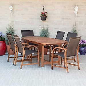 Amazonia Bahamas 7 Piece Oval Patio Dining Set Eucalyptus Wood Ideal for Outdoors and Indoors