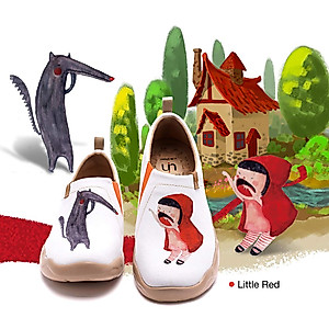 UIN Women's Flats Canvas Lightweight Sneakers Slip Ons Walking Casual Art Painted Travel Holiday Shoes Princess's Garden (Little Red, Numeric_7_Point_5)