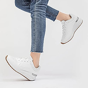 ANJOUFEMME Fashion Wedge Sneakers for Women - White Comfortable Slip on Sneakers for Women Non Slip Tennis Shoes Womens Breathable Walking Shoes