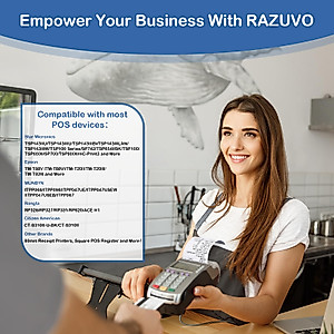 Razuvo 2 1/4 x 55 Thermal Paper Receipt Roll-Compatible with Clover Mini Flex Verifone VX520 Ingenico ICT220 ICT250 FD400, POS/Cash Register, Fits All Credit Card Terminals, BPA Free, 10 Rolls