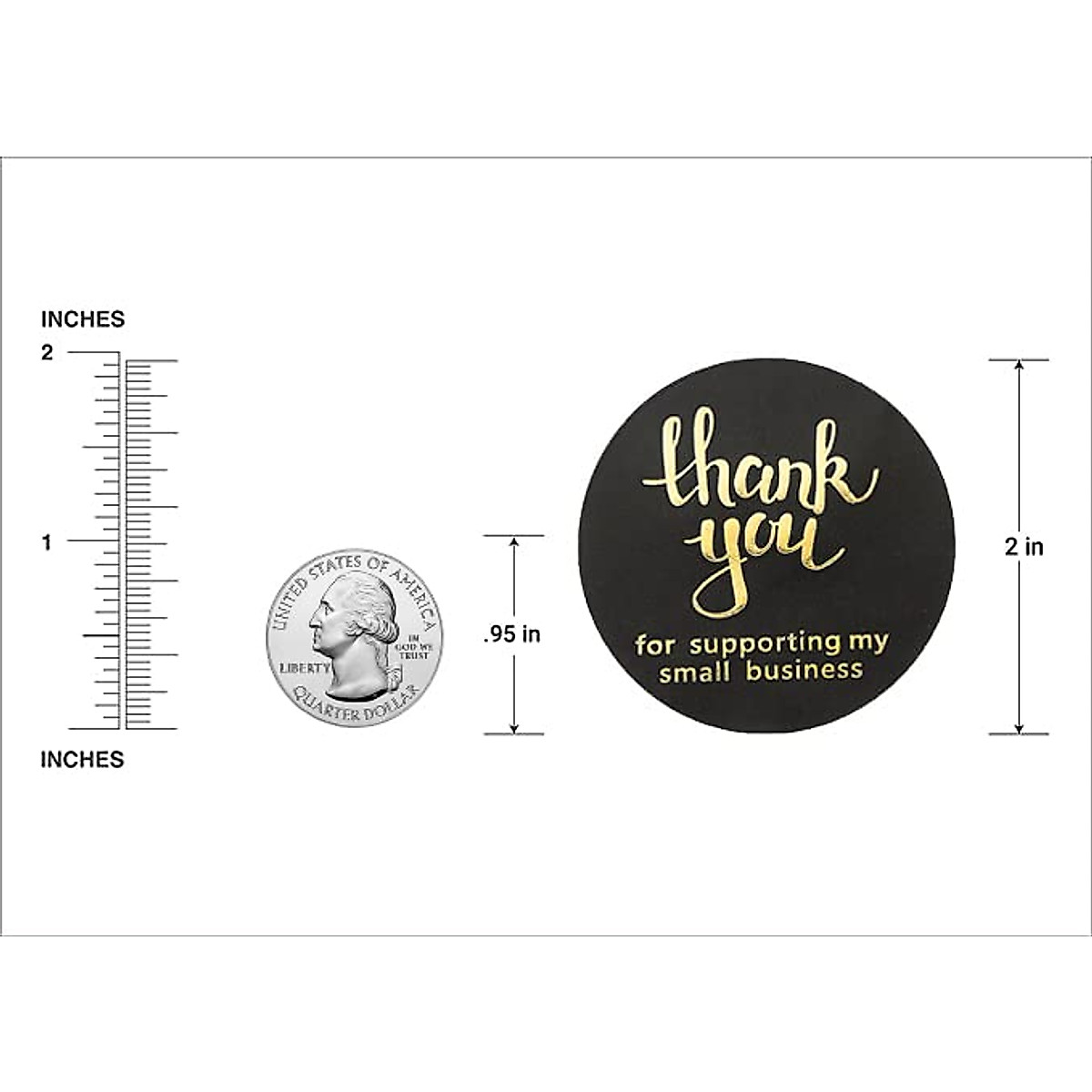 2 Inch Thank You Stickers Small Business - 500 Round Labels with 4 Designs – Black Stickers Roll with Gold Font Thank You - Waterproof Packaging for Business Boutiques Retailers