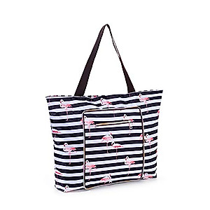 Women Beach Tote Utility Bag with Zipper, Black Stripe Foldable Cute Large Swim pool Waterproof Bag for Travel, Gym, yoga, Mom in Law Female Friend Sister Wife Girlfriend Good Gift