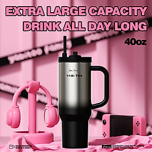 John Smith 40 oz Tumbler with Handle and Straw Reusable Stainless Steel Water Bottle Travel Mug Cupholder Friendly Gifts for Women Men Him Her (Pink)