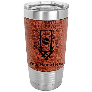LaserGram 20oz Vacuum Insulated Tumbler Mug, Electrician, Personalized Engraving Included (Faux Leather, Basketball Style)
