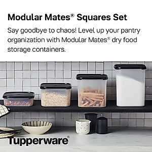 Tupperware Brand Modular Mates Squares Set - 4 Dry Food Storage Containers with Lids (5 Cup, 11 Cup, 17 Cup & 23 Cup Sizes) - Airtight, Dishwasher Safe & BPA Free