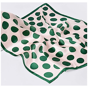 MEISEE Pure Mulberry Silk Scarfs Women Small Square Scarf 21" x 21" Breathable Lightweight Neckerchief Printed Headscarf (B-60 Green dot)