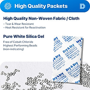 Dry & Dry 30 Gram [20 Packets] Silica Gel Packets Desiccants, Silica Packets - Rechargeable Silica Gel Packs, Silica Gel Packets, Desiccants Packets, Silica Gel