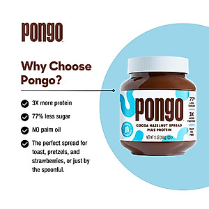 Pongo Cocoa Hazelnut Protein Spread - Low Sugar, Low Carb Sauce, Keto-Friendly Chocolate Dessert Topping (13 oz Jar)