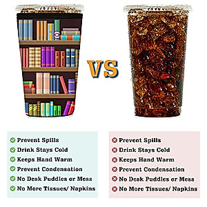 Iced Coffee Sleeve Colorful Bookshelf, Rainbow Book Library Reusable Neoprene Insulated Sleeves Cup Cover Holder for Cold Drinks Beverages 22oz - 24oz