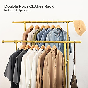 FOUCSSOMEI Heavy Duty Clothes Rack, Rolling Clothes Rack, Clothing Rack with Wheels,Clothing Hanger Organizer, Double Rod, Max 400Lbs, for Closet Bedroom Yard Sale, Commercial Grade, Gold