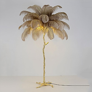 JAYMP Ostrich Feather Floor Lamp for Living Room Sofa Bedside Standing Reading Lamp Elegant Romantic Beautiful (Height 78.7 inches/ 45 Feathers, Khaki)