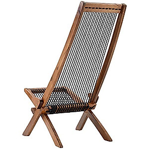 Knocbel Outdoor Folding Chair, Low Profile Patio Lounge Chair with Ergonomic Seat and Tall Slanted Back for Porch Deck Lawn Garden, 250lbs Weight Capacity (Brown and Black)
