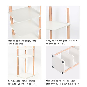 NUTMAK 8 Tiers Narrow Shoe Rack, Wooden Shoe Organizer for Closet Front Door Entrance Entryway, Space Saving Tall Storage Rack, Free Standing Vertical Shoe Shelf for Small Spaces White.