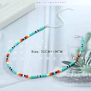 Yalice Boho Choker Necklace Chain Rainbow Seed Bead Necklaces Beach Beaded Choker Jewelry for Women (Colorful)
